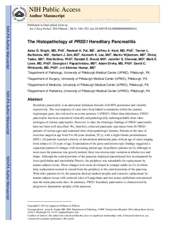 (PDF) The Histopathology of PRSS1 Hereditary Pancreatitis | David ...