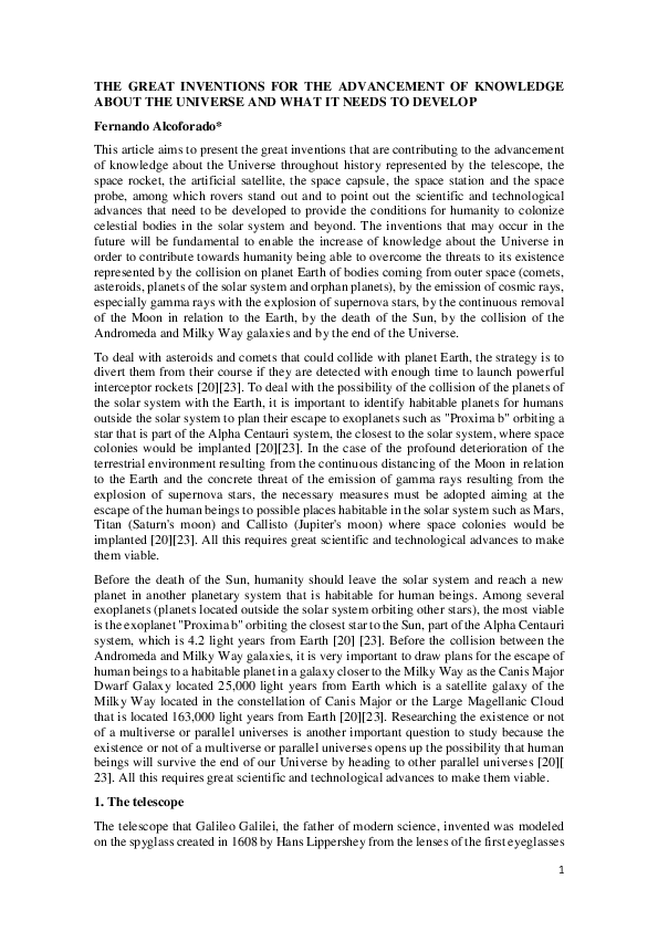 (PDF) THE GREAT INVENTIONS FOR THE ADVANCEMENT OF KNOWLEDGE ABOUT THE ...