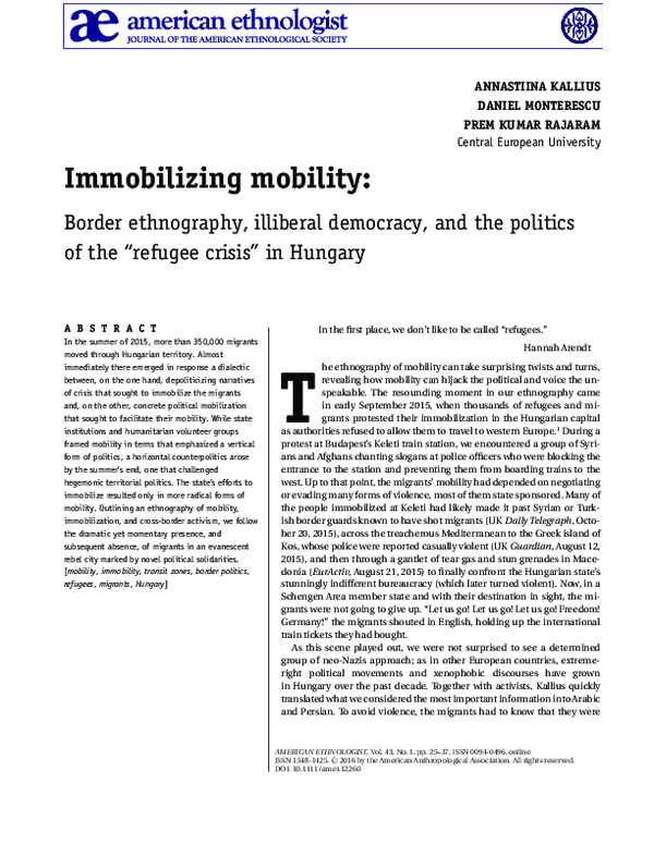 (PDF) Immobilizing mobility: Border ethnography, illiberal democracy ...