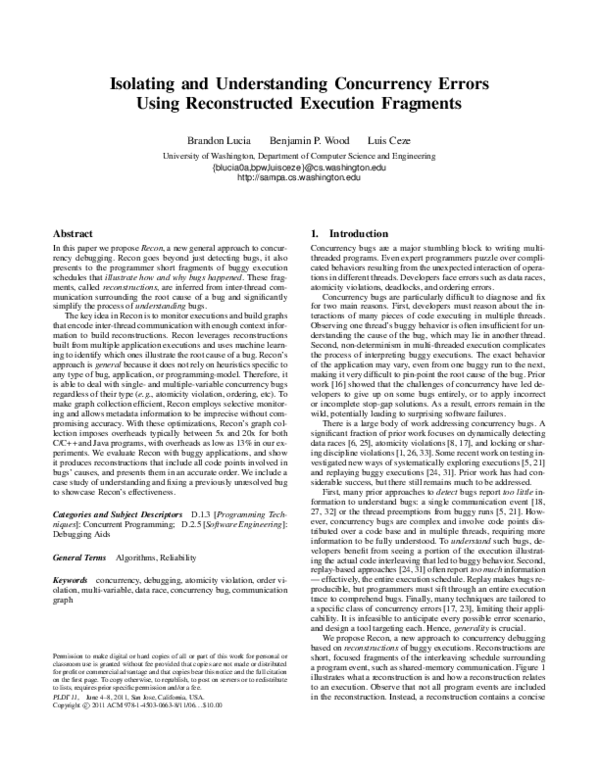(PDF) Isolating and understanding concurrency errors using reconstructed execution fragments