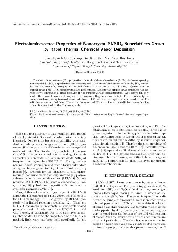 (PDF) Electroluminescence Properties of Nanocrystal Si/SiO~ 2 Superlattices Grown by Rapid ...