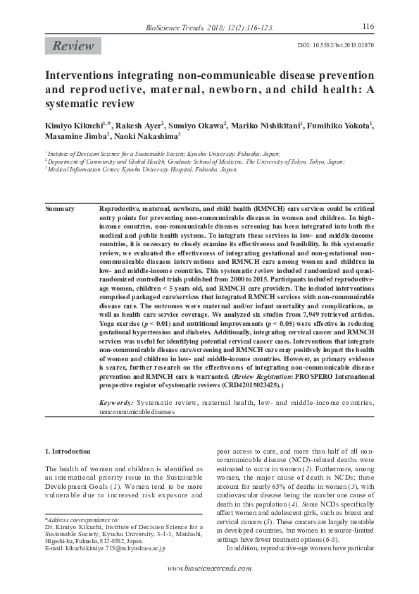 (PDF) Interventions integrating non-communicable disease prevention and ...