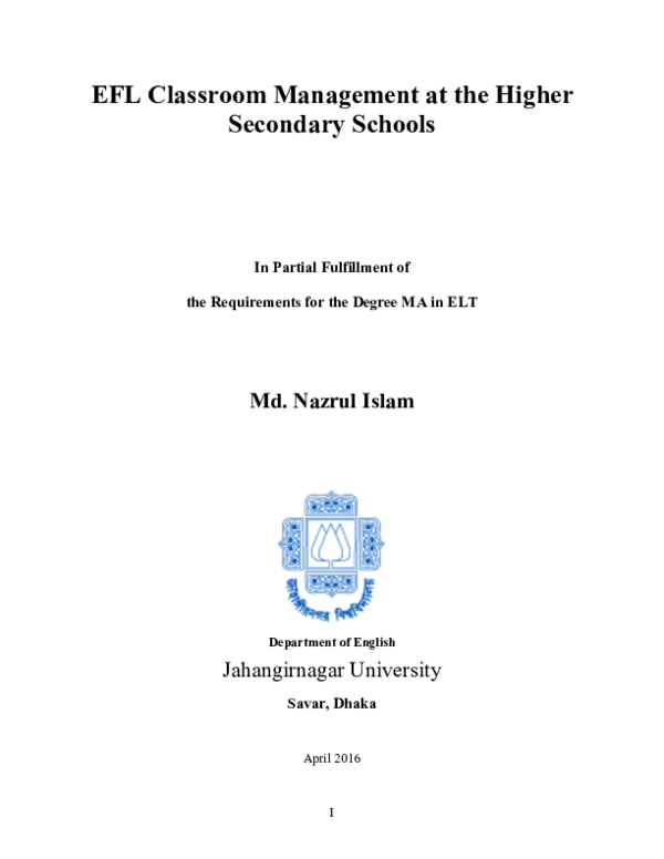 (PDF) EFL Classroom Management at the Higher Secondary Schools