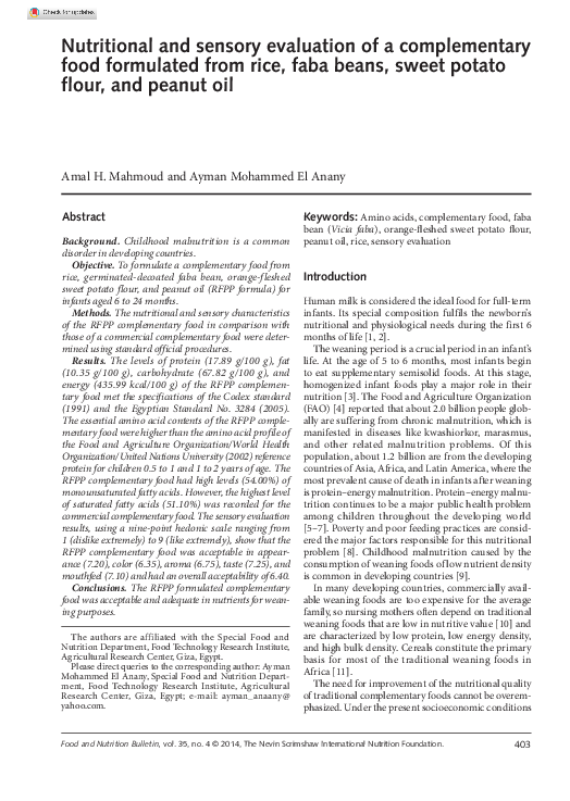 (PDF) Nutritional and sensory evaluation of a complementary food ...