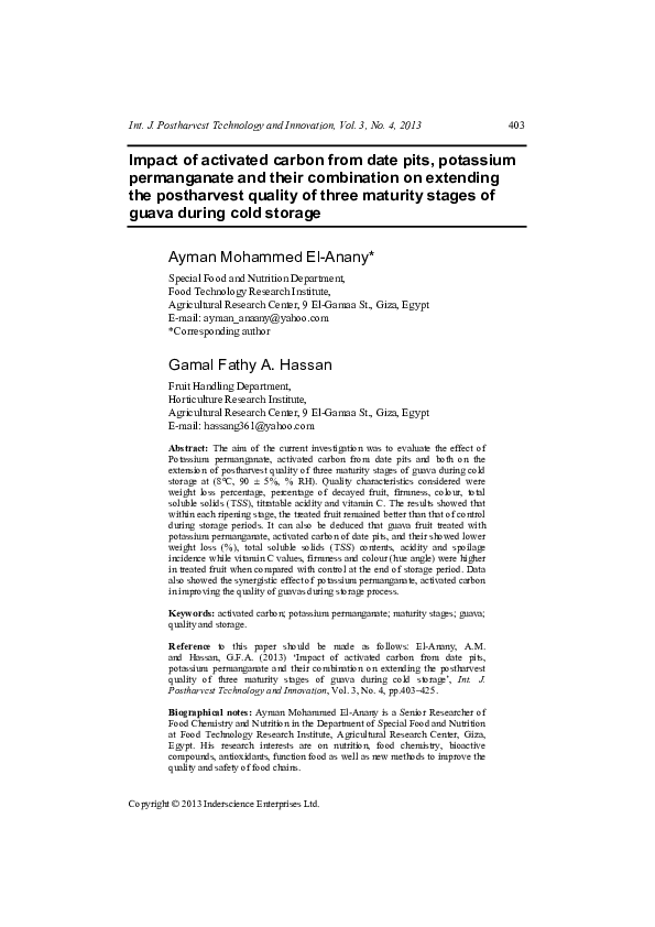 (PDF) Impact of activated carbon from date pits, potassium permanganate ...