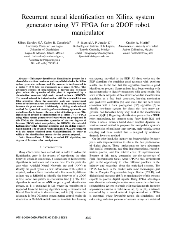 Pdf Recurrent Neural Identification On Xilinx System Generator Using