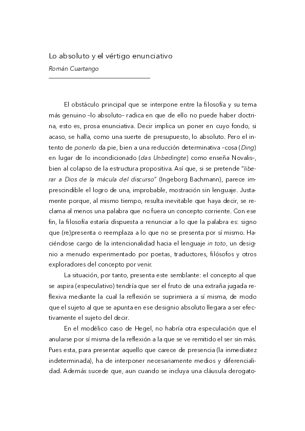 (PDF) Lo absoluto y el vértigo enunciativo
