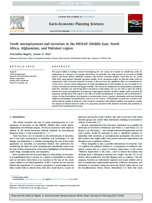 (PDF) Youth unemployment and terrorism in the MENAP (Middle East, North ...