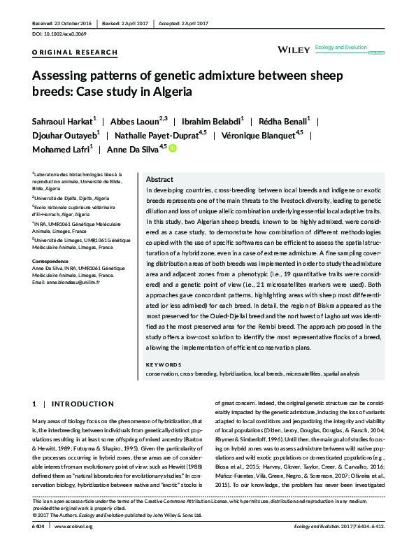 (PDF) Assessing patterns of genetic admixture between sheep breeds: Case study in Algeria ...