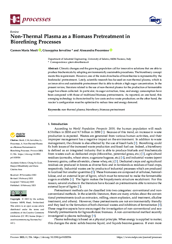 (PDF) Non-Thermal Plasma as a Biomass Pretreatment in Biorefining Processes