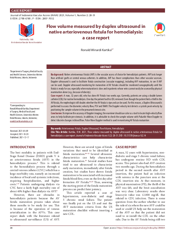 (PDF) Flow volume measured by duplex ultrasound in native arteriovenous ...