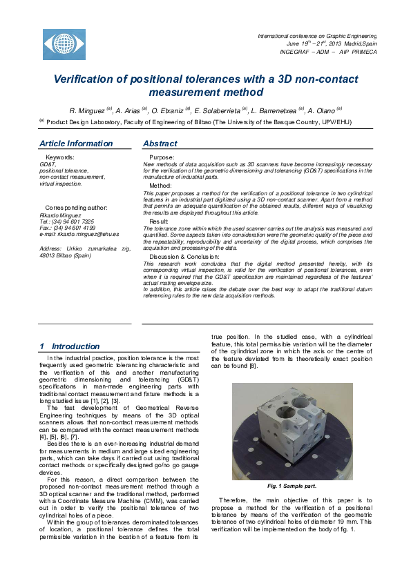 Pdf Framework For Verification Of Positional Tolerances With A 3d Non