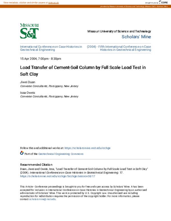 (PDF) Load Transfer of Cement-Soil Column by Full Scale Load Test in ...