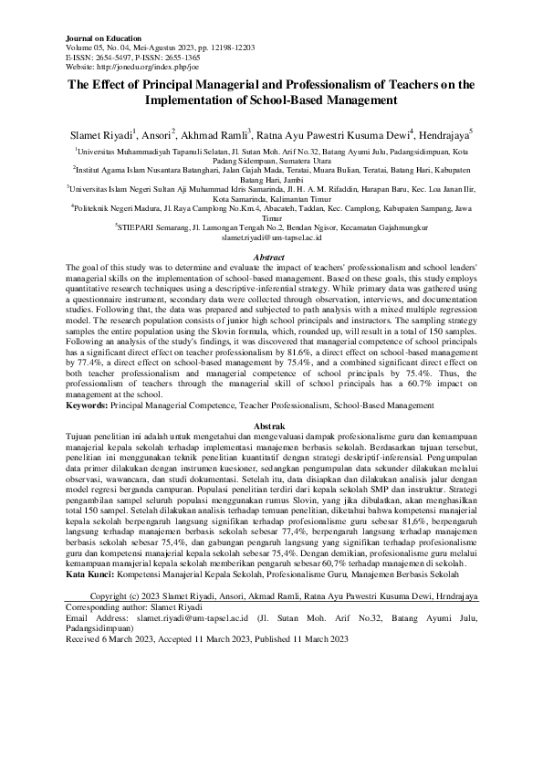 (PDF) The Effect of Principal Managerial and Professionalism of Teachers on the Implementation ...