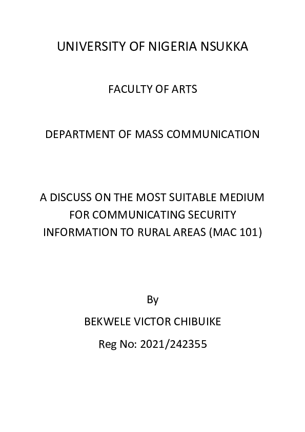 (DOC) UNIVERSITY OF NIGERIA NSUKKA