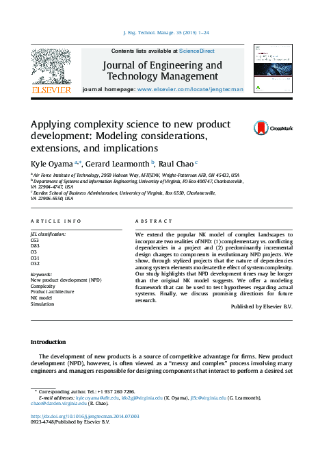 Pdf Applying Complexity Science To New Product Development Modeling
