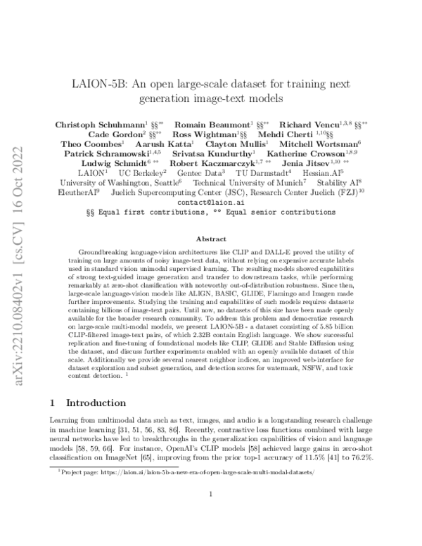 (PDF) LAION-5B: An open large-scale dataset for training next ...