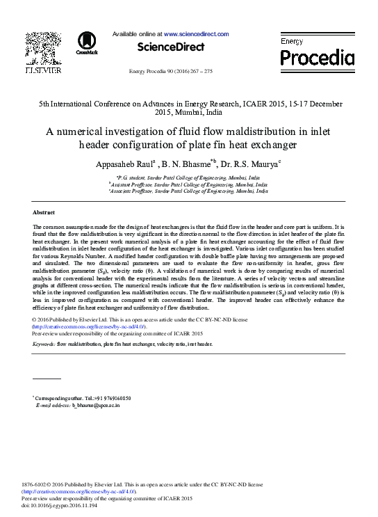 (PDF) A Numerical Investigation of Fluid Flow Maldistribution in Inlet Header Configuration of ...