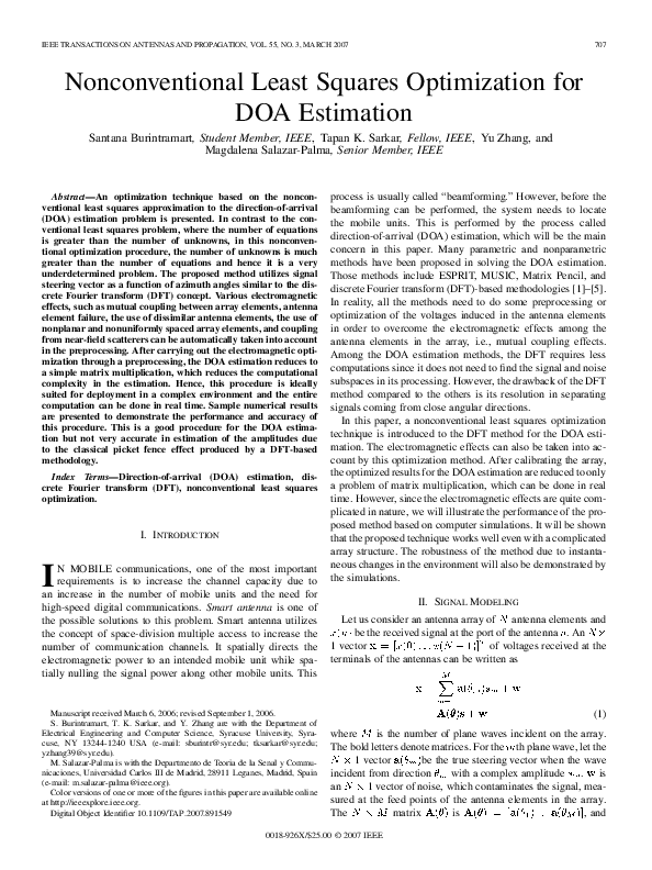 (PDF) Nonconventional Least Squares Optimization for DOA Estimation