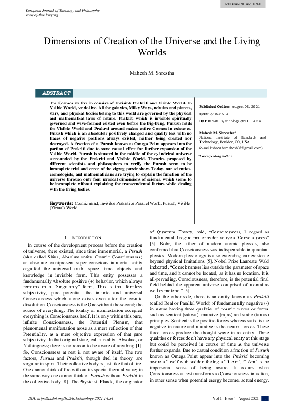 (PDF) Dimensions of Creation of the Universe and the Living Worlds