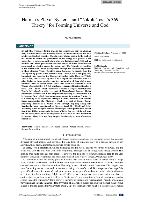 (PDF) Human’s Plexus Systems and “Nikola Tesla’s 369 Theory” for ...