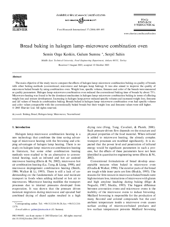 (PDF) Halogen-Microwave Combo Baking for Bread Quality