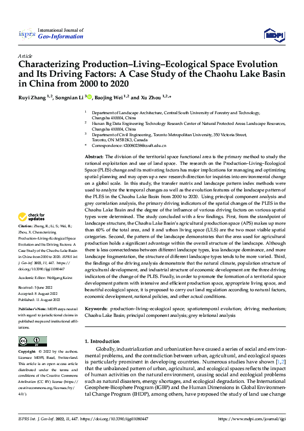 (PDF) Characterizing Production–Living–Ecological Space Evolution and ...