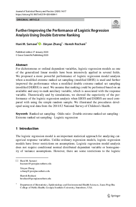 (PDF) Further Improving the Performance of Logistic Regression Analysis Using Double Extreme Ranking