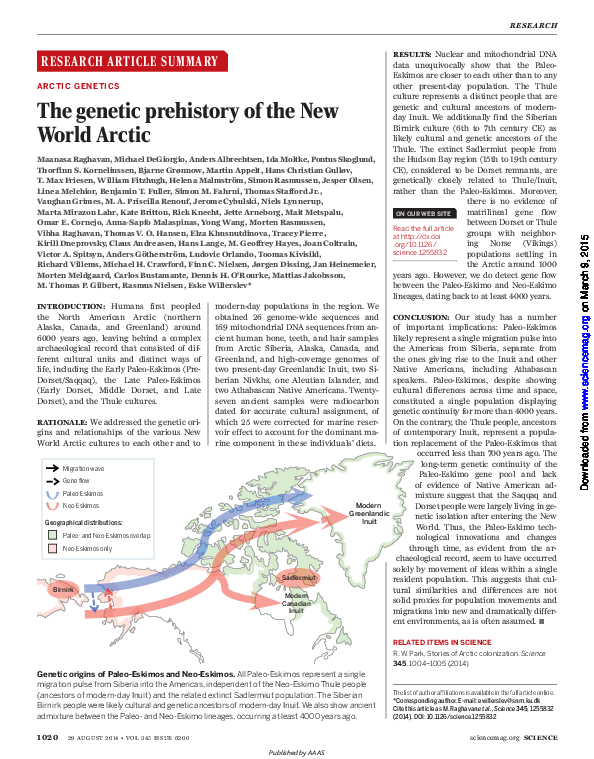 (PDF) The genetic prehistory of the New World Arctic