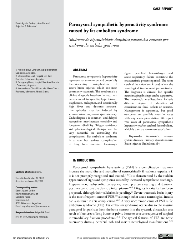 (PDF) Paroxysmal sympathetic hyperactivity syndrome caused by fat ...