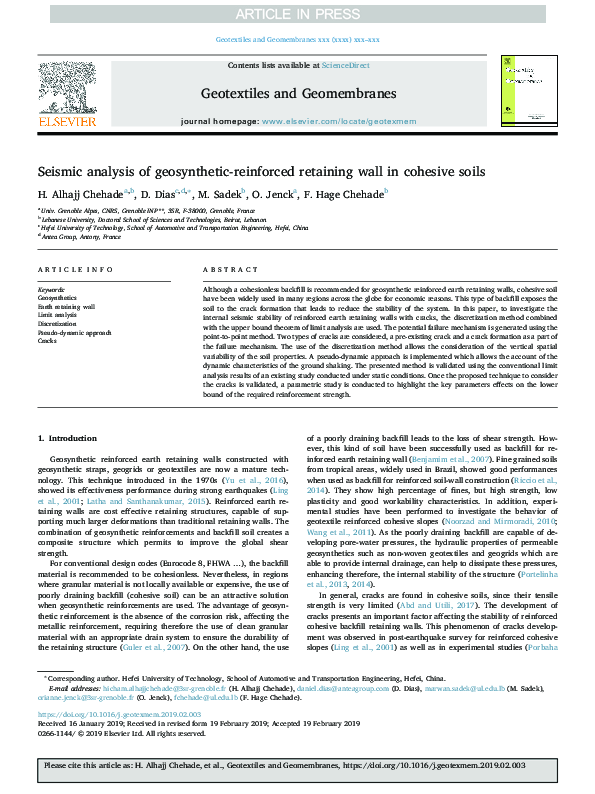 (PDF) Seismic analysis of geosynthetic-reinforced retaining wall in cohesive soils