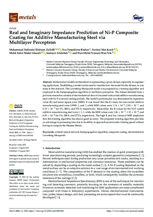 Pdf Real And Imaginary Impedance Prediction Of Ni P Composite Coating For Additive