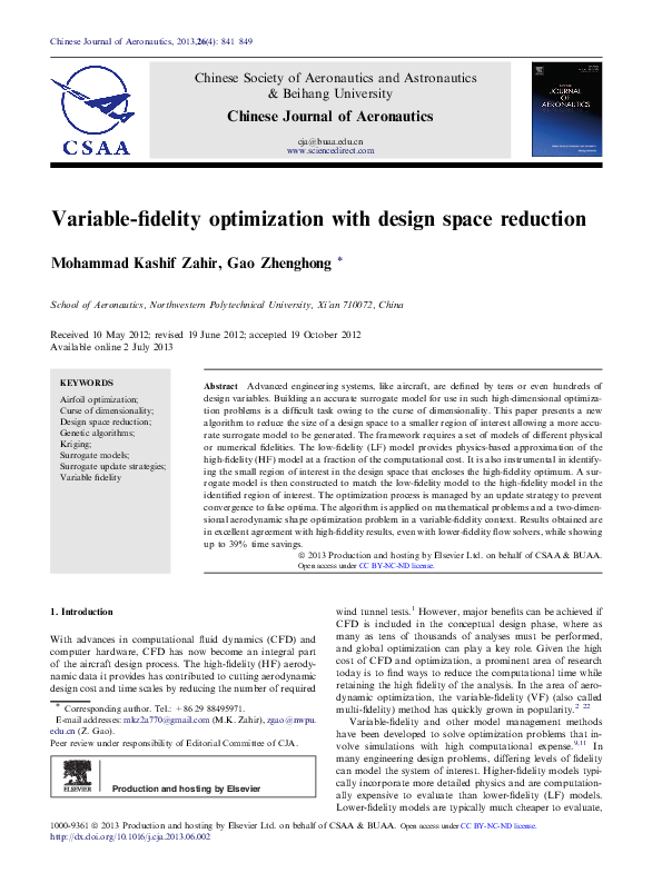 Pdf Variable Fidelity Optimization With Design Space Reduction