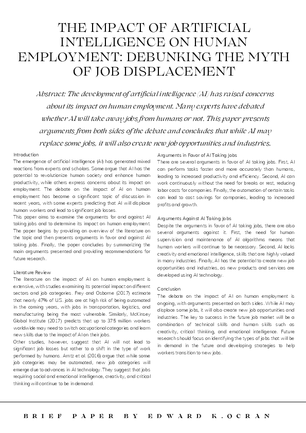 (PDF) The Impact of Artificial Intelligence on Human Employment ...
