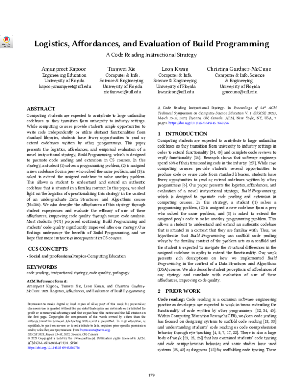 (PDF) Logistics, Affordances, and Evaluation of Build Programming