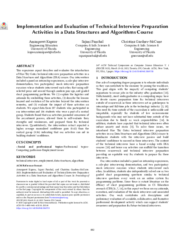 (PDF) Implementation and Evaluation of Technical Interview Preparation Activities in a Data ...