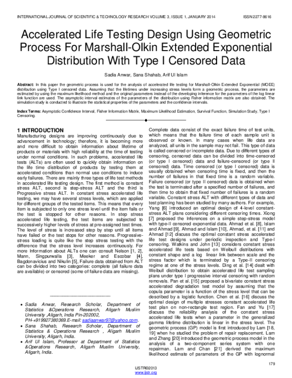 Pdf Accelerated Life Testing Design Using Geometric Process For Pareto Distribution