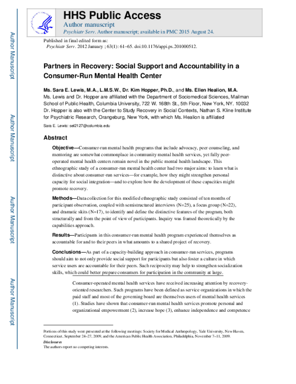 (PDF) Partners in Recovery: Social Support and Accountability in a ...