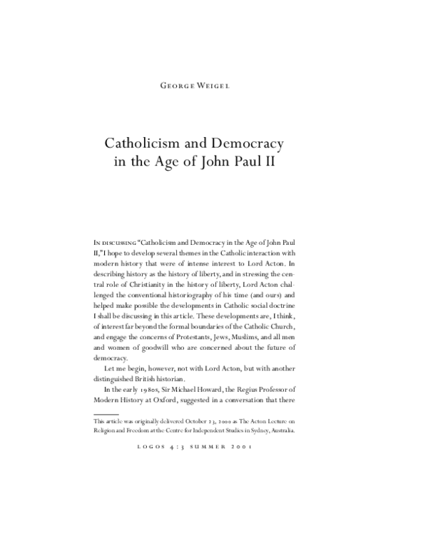(PDF) Catholicism and Democracy in the Age of John Paul II