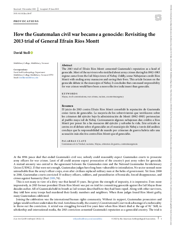 (PDF) How the Guatemalan civil war became a genocide: Revisiting the ...