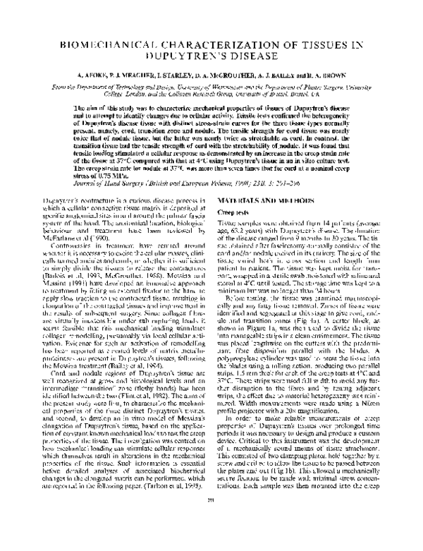 (PDF) Biomechanical characterization of tissues in Dupuytren's disease