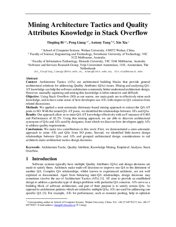 (PDF) Mining Architecture Tactics and Quality Attributes knowledge in ...