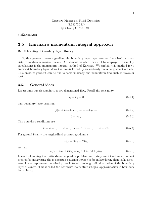 Pdf Karman S Momentum Integral Approach