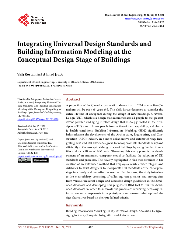 (PDF) Integrating Universal Design Standards and Building Information Modeling at the Conceptual ...