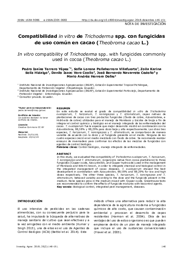 (PDF) In vitro compatibility of Trichoderma spp. with fungicides commonly used in cocoa ...