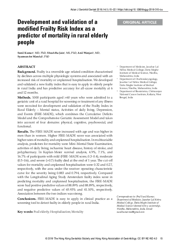Pdf Development And Validation Of A Modified Frailty Risk Index As A
