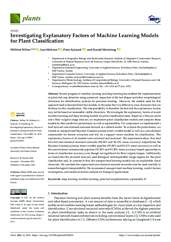 (PDF) Investigating Explanatory Factors of Machine Learning Models for Plant Classification