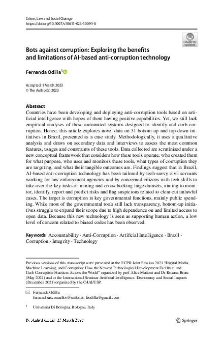 (PDF) Bots against corruption: Exploring the benefits and limitations of AI-based anti ...