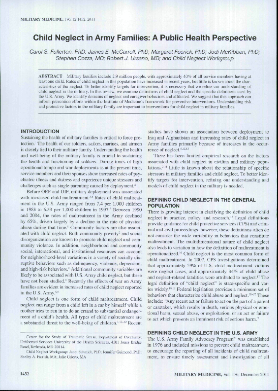 (PDF) Child Neglect in Army Families: A Public Health Perspective