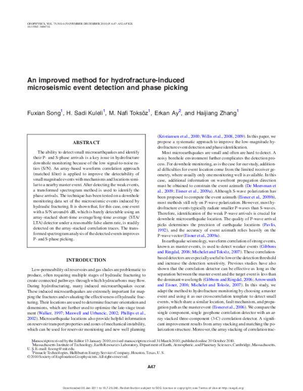 (PDF) An improved method for hydrofracture-induced microseismic event detection and phase picking